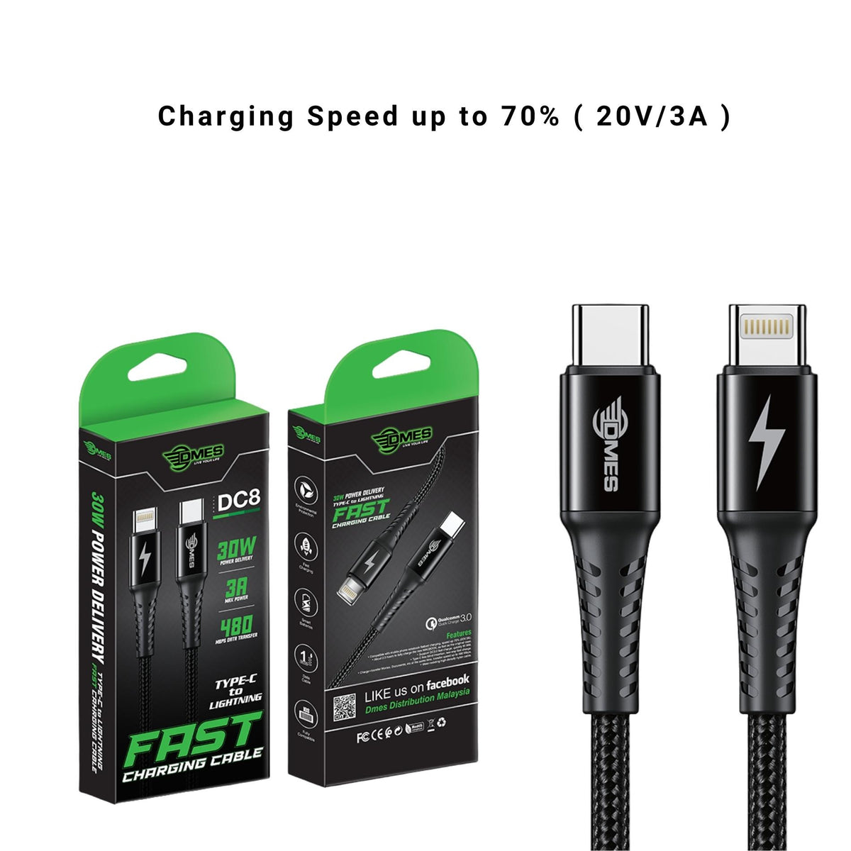 DMES DC6/DC8 Type C to Type C or Lightning 3A 60W PD Power Delivery An – IRGOTECH