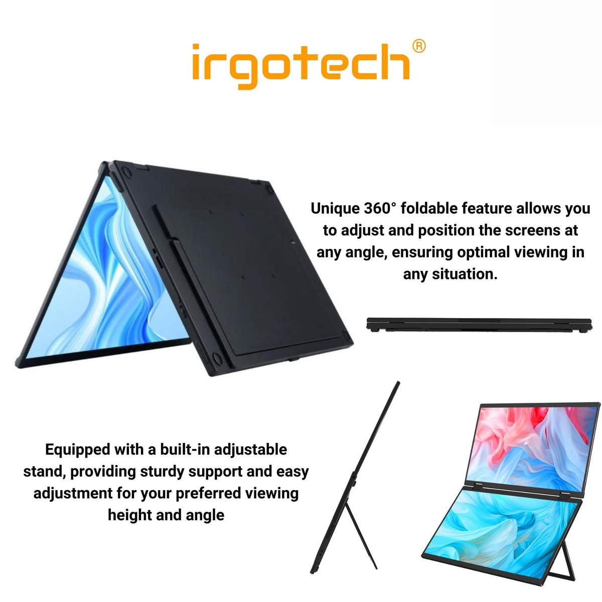 IRGOTECH 15.6'' Foldable Dual Screen Portable Monitor Type C Extended