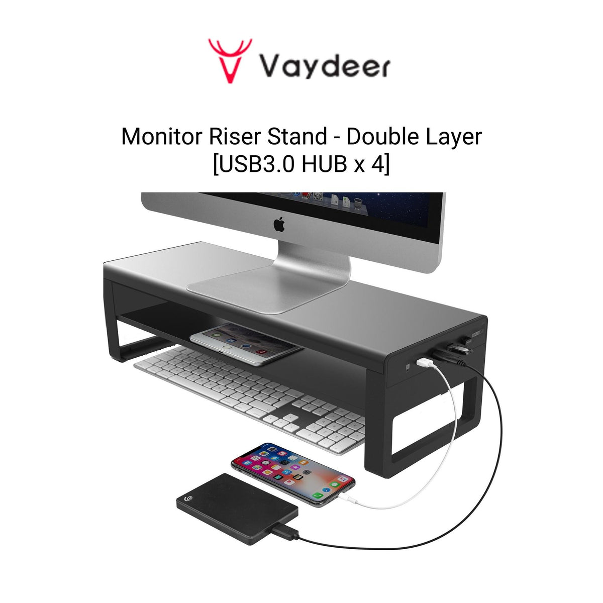 VAYDEER Monitor Stand Double Layer Aluminum with USB3.0 Computer Riser ...